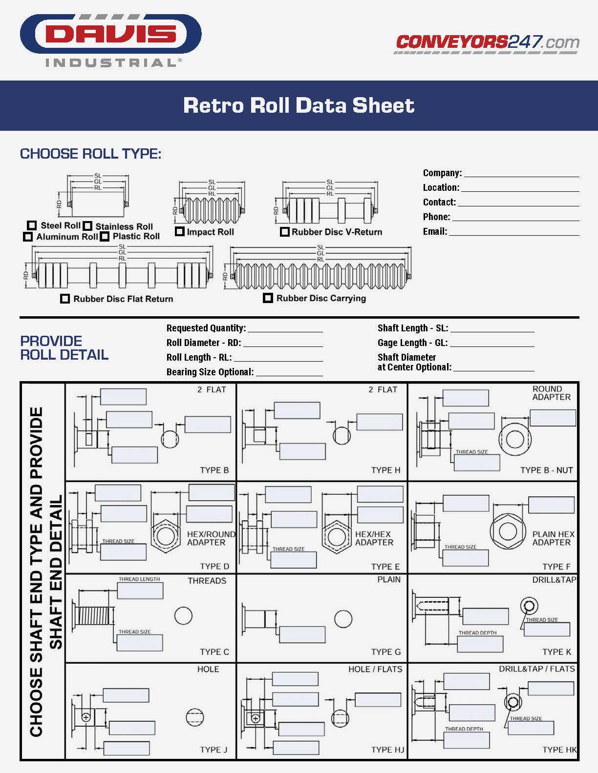 Equipment & Parts Specifications Forms | Davis Industrial